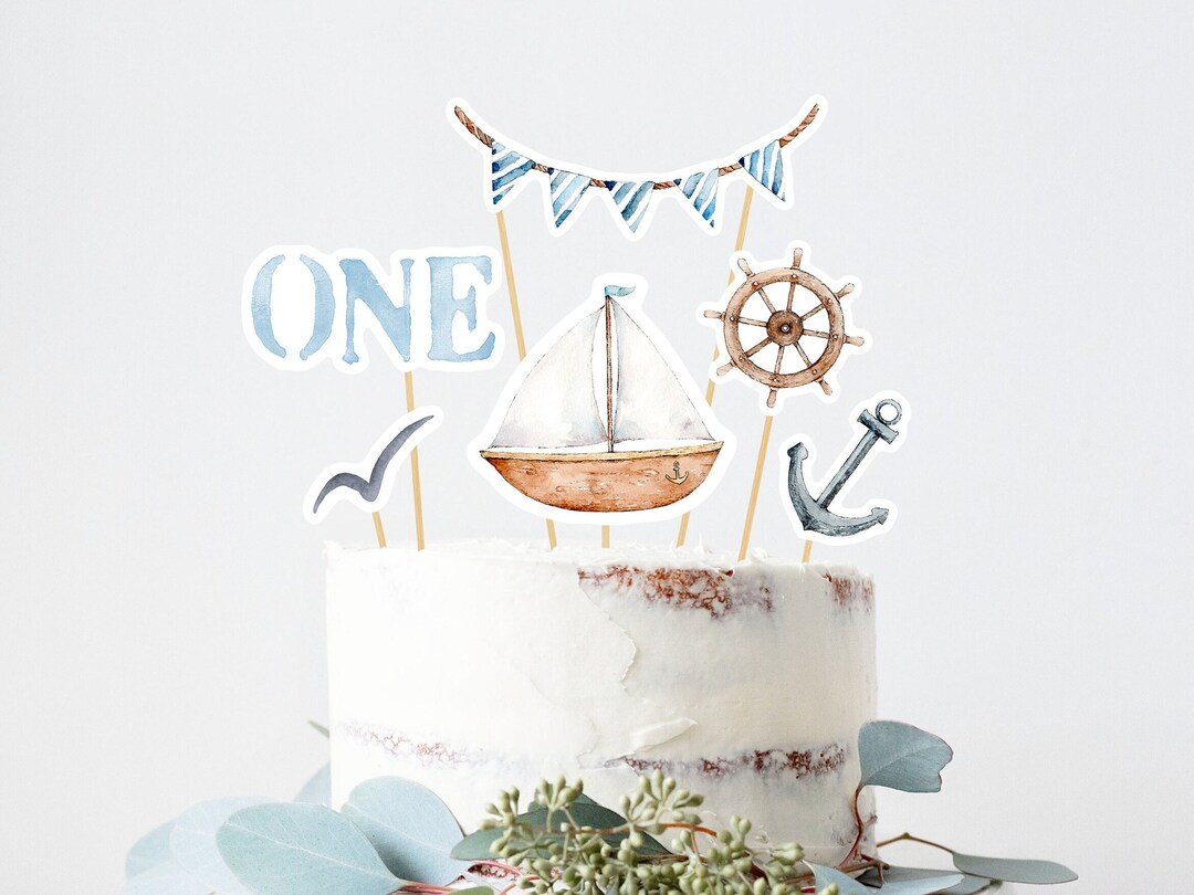 Rustic Nautical Cake Topper: Sailboat Birthday Decor (instant Download ...