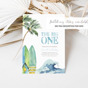 Editable Surf the Big One Birthday Welcome Sign | Modern Surf's up 1st ...