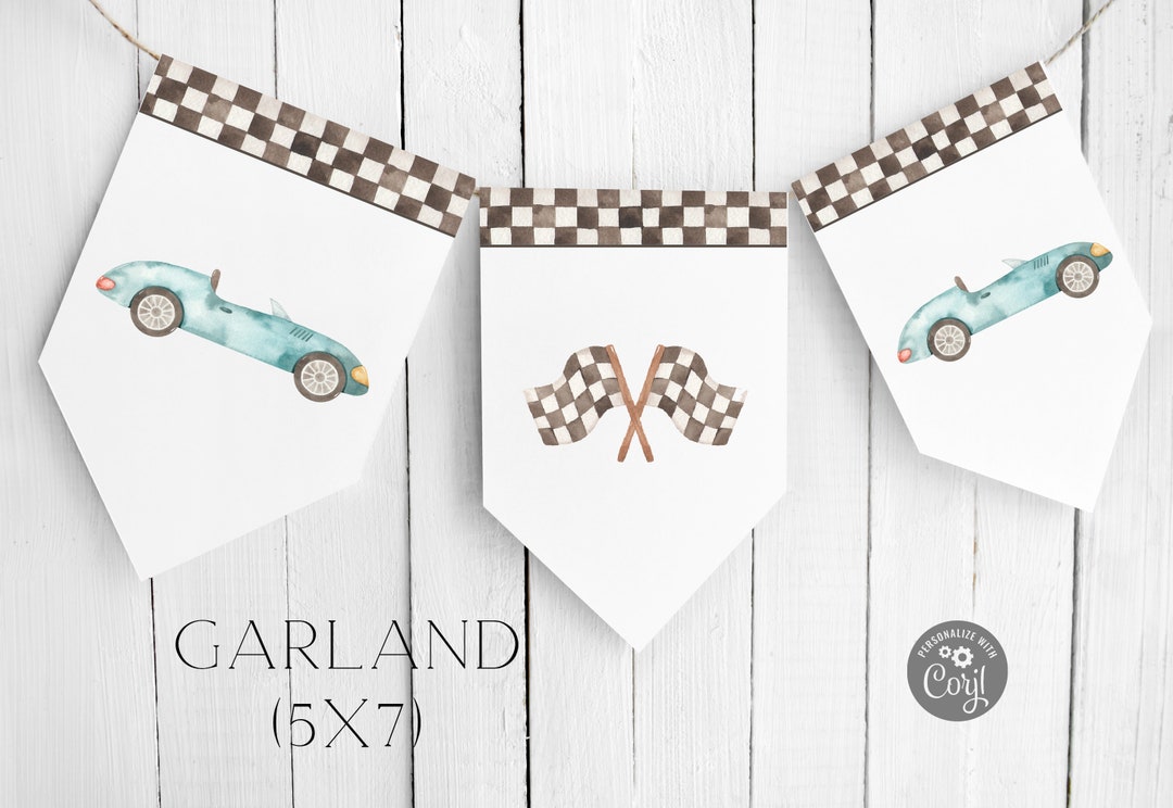 Vintage Race Car Baby Shower Banner: Editable Birthday Garland (digital ...