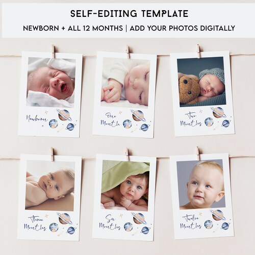 Editable Space Birthday Banner Monthly Photo Banner First - Etsy