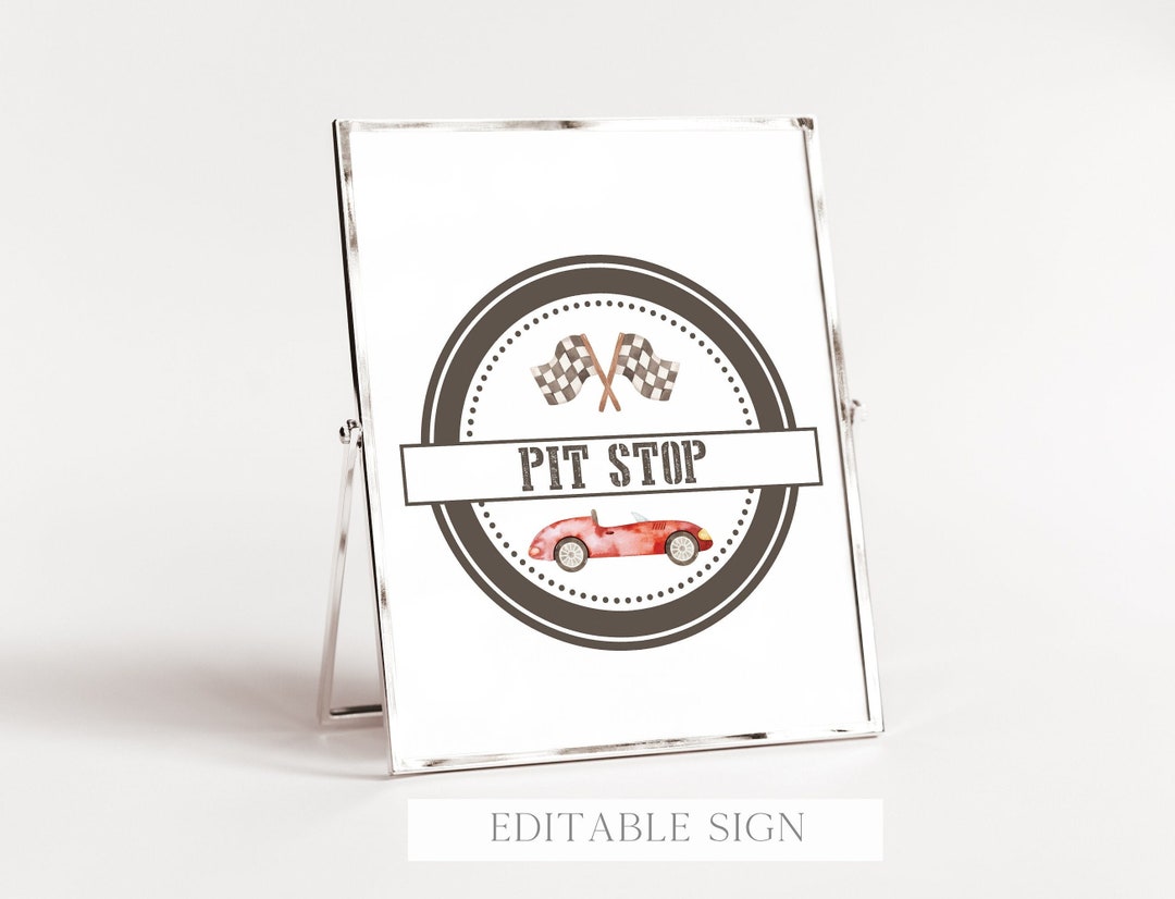 Editable Pit Stop Sign, Red Race Car Birthday Party Decorations, Food ...