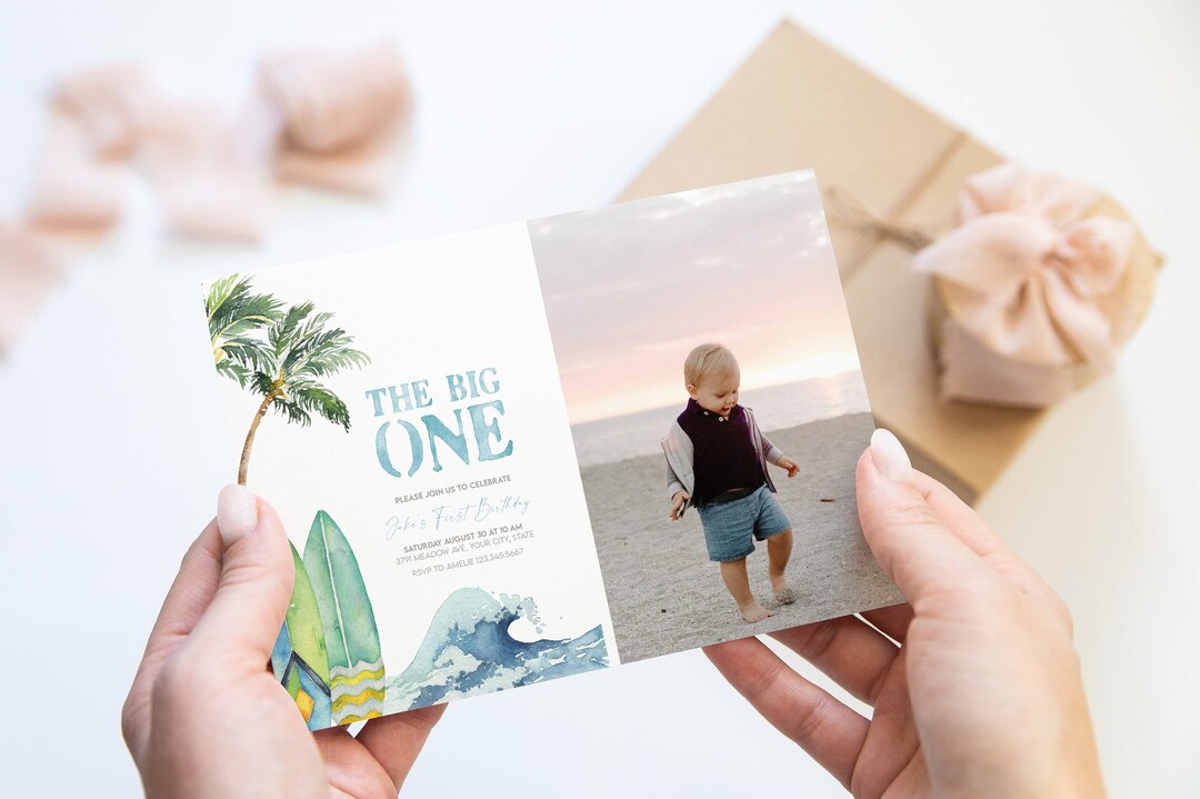 Surfing 1st Birthday Invitation: Beach Party Photo Invite (digital ...