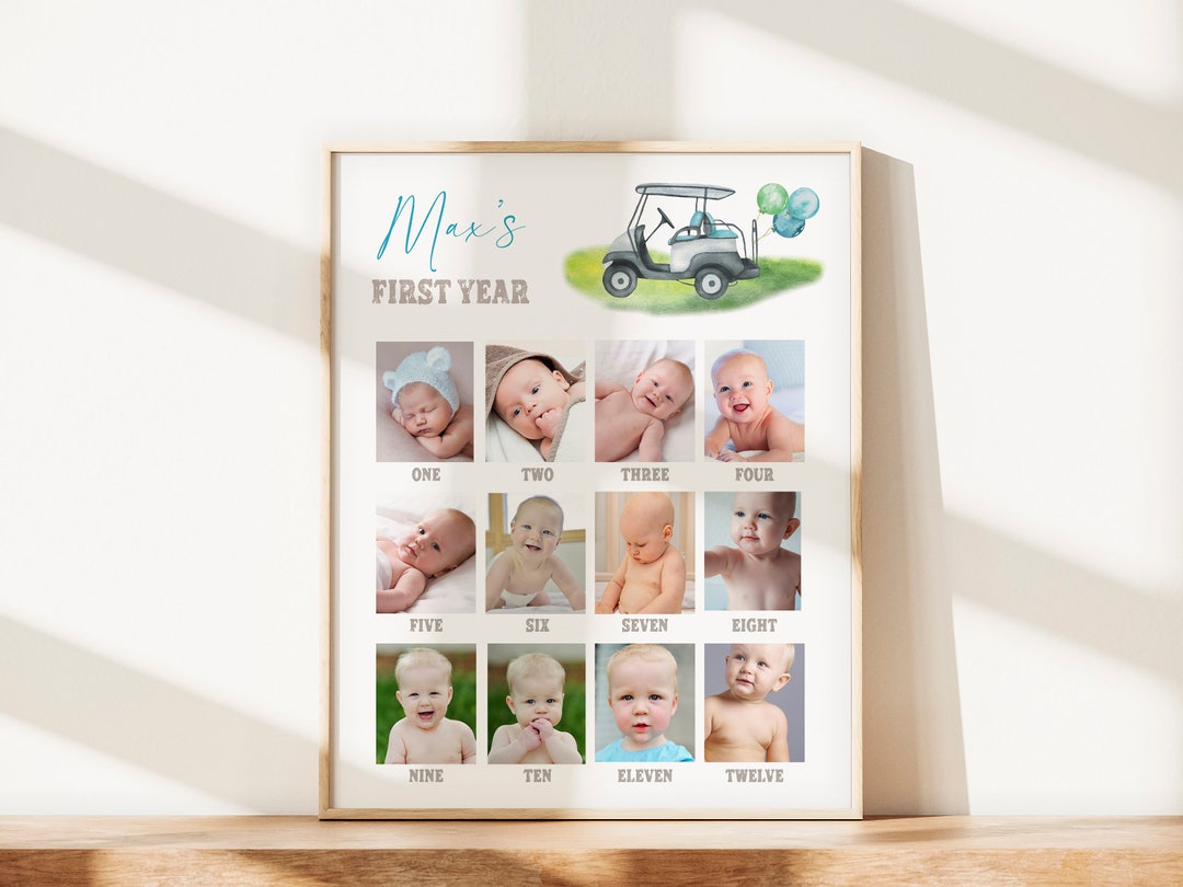 Golf Photo Poster Template, Mini Golf 1st Birthday Boy Picture Collage ...