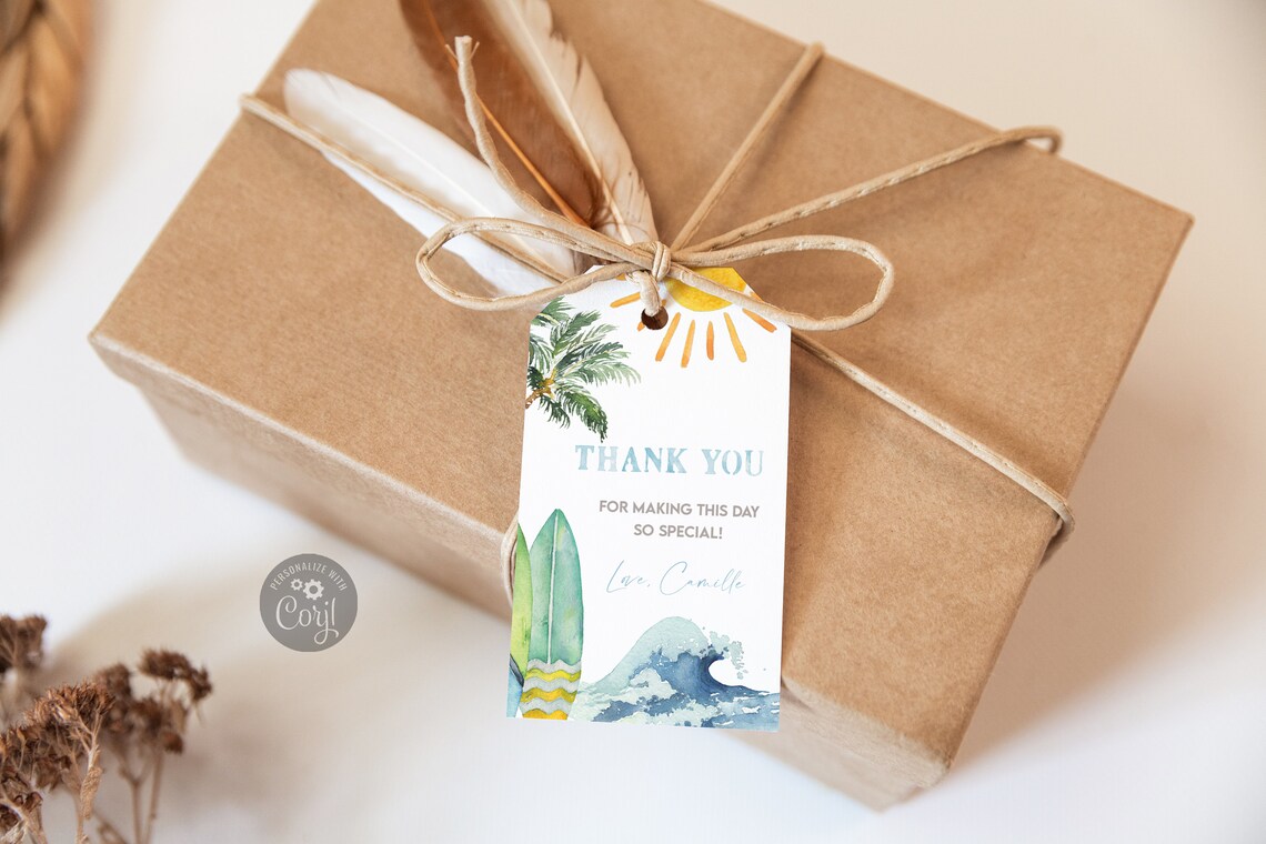 Surf Birthday Thank You Tags: Summer Party Favor Labels (digital ...