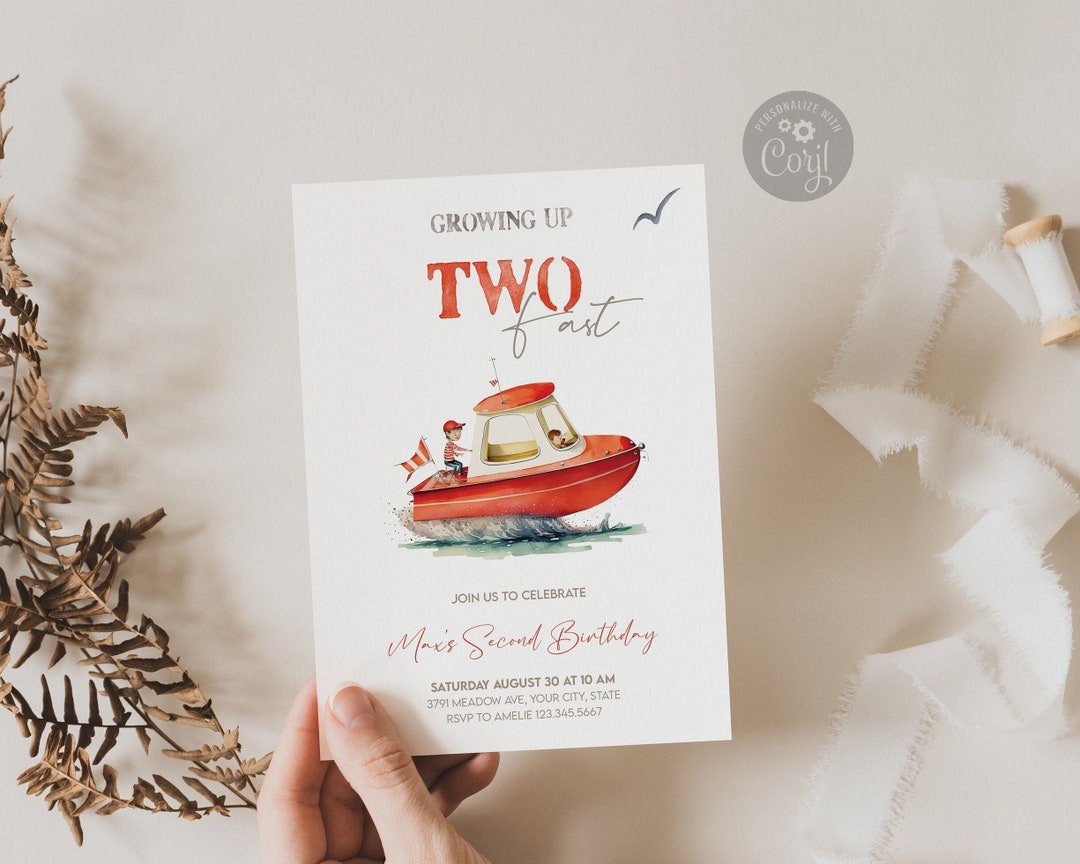 Two Fast Speedboat Birthday Invitation: Editable 2nd Birthday (digital ...