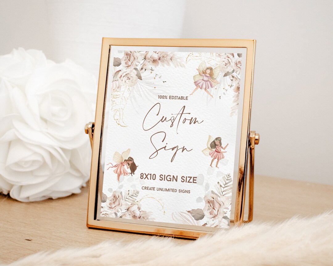 Editable Boho Fairy Custom Birthday Sign, Floral Fairy Garden Table ...