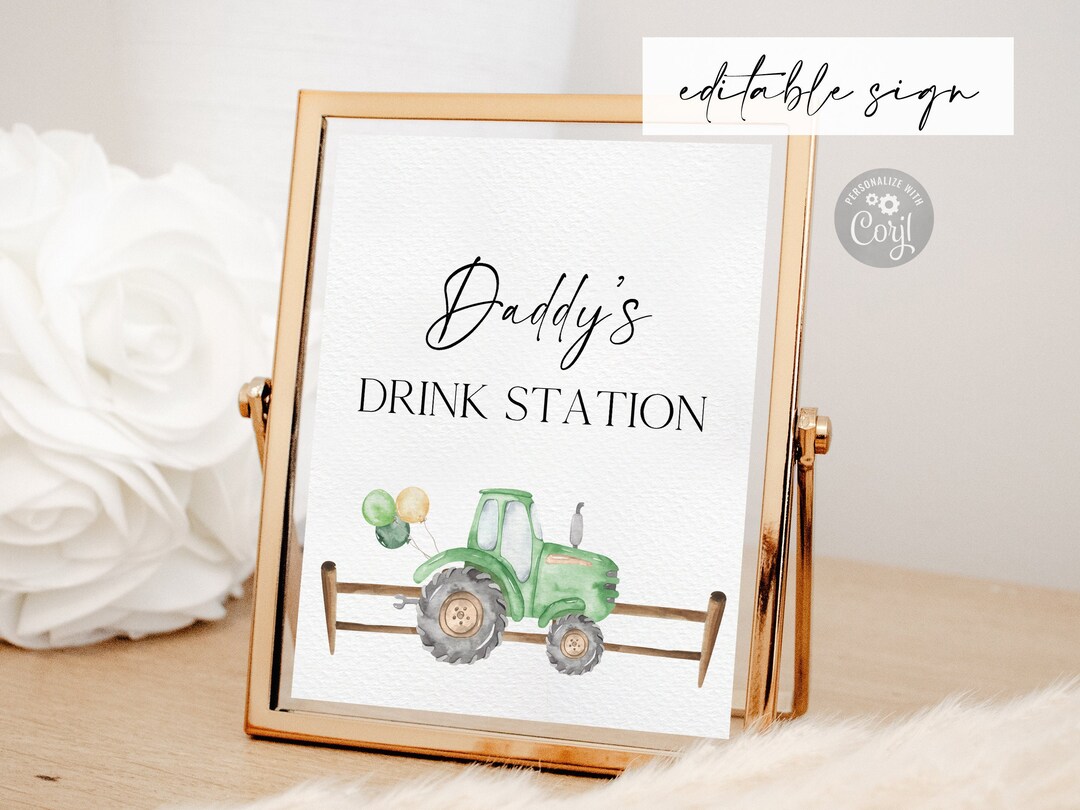 Green Tractor Daddy's Drink Station Sign Editable - Etsy