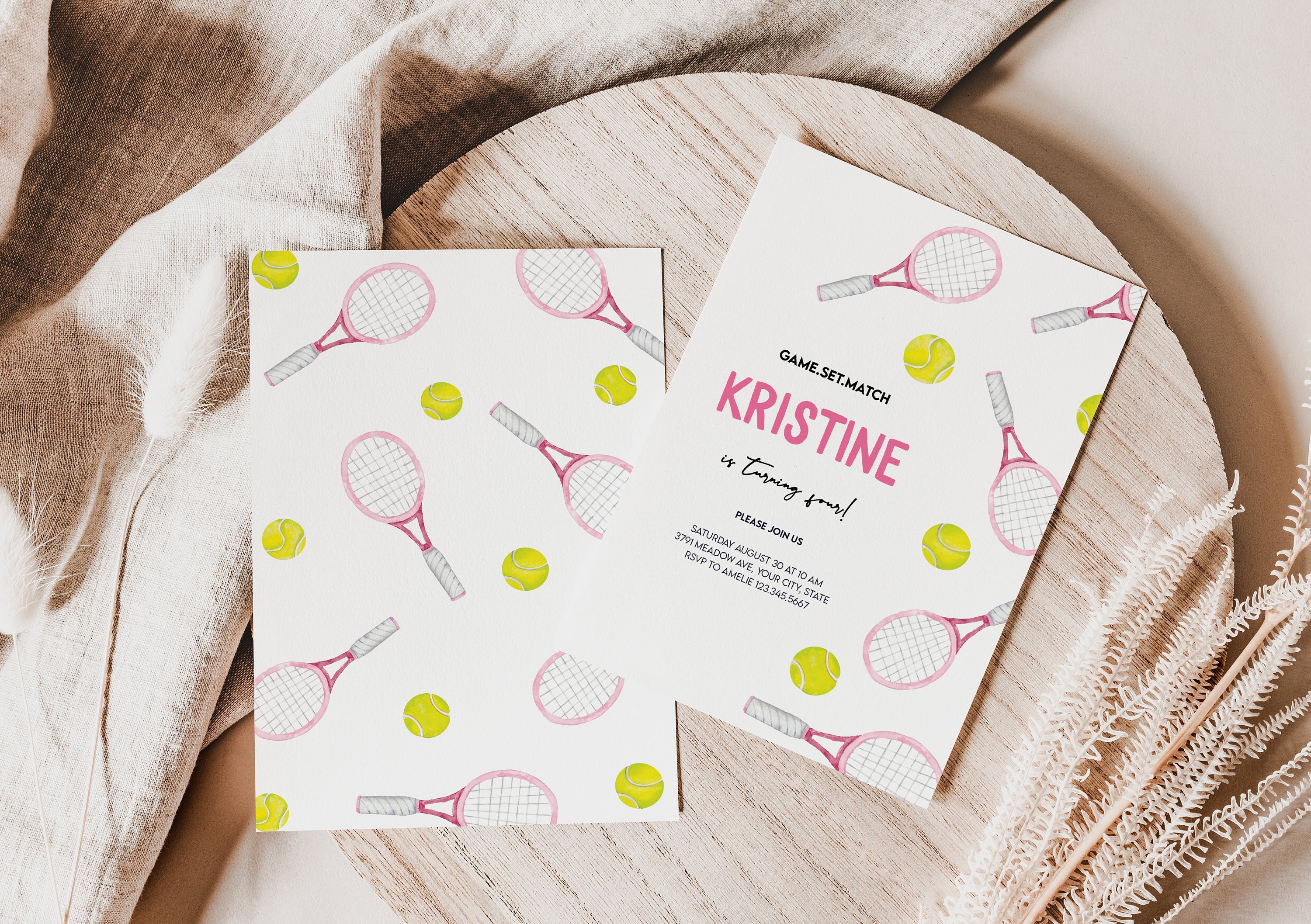 Girl's Tennis Birthday Invitation Template Pink Game Set Match Sports ...