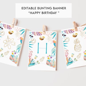 Tropical Birthday Banner: Editable Groovy Summer Theme (digital ...