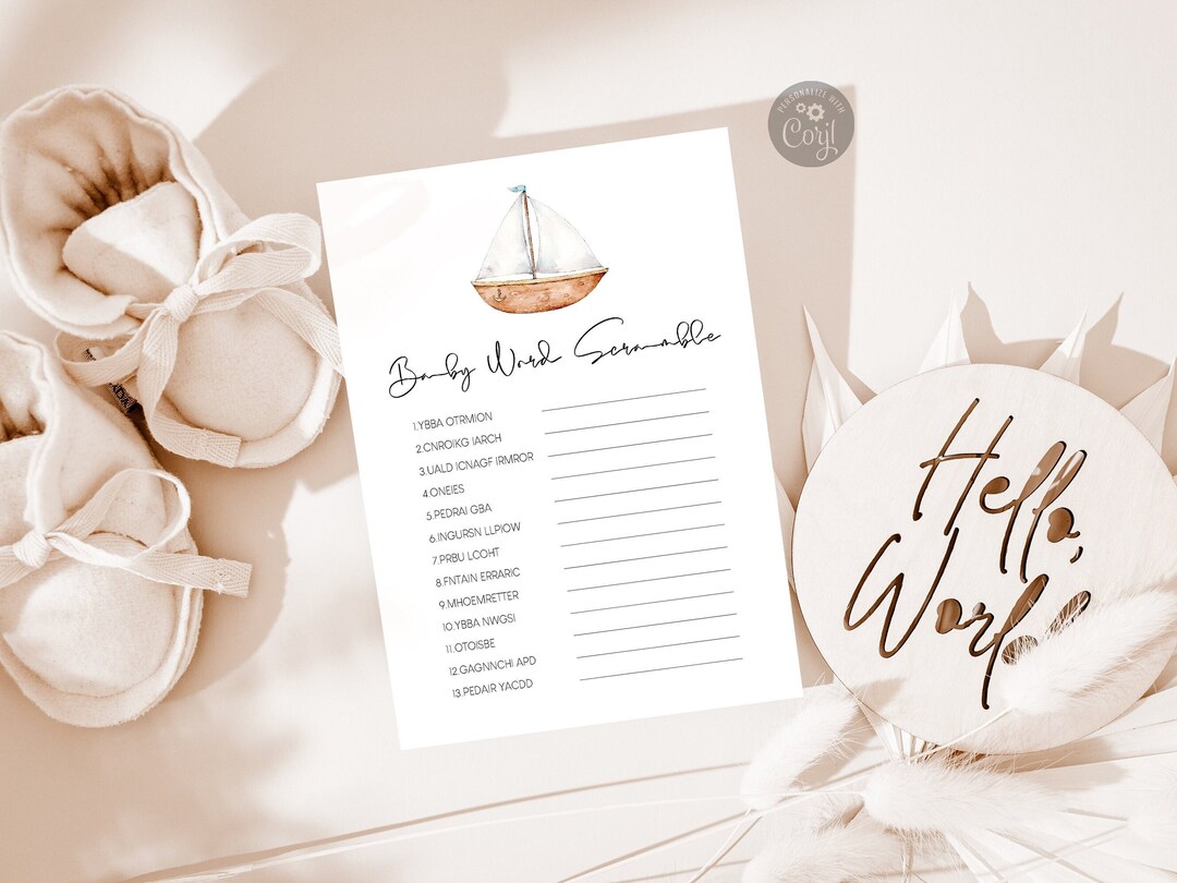 Sailboat Baby Word Scramble Baby Shower Game, Editable Nautical Marine ...