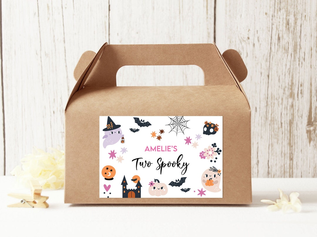 Printable Halloween Birthday Gable Gift Box Label, Editable Cute Ghosts ...