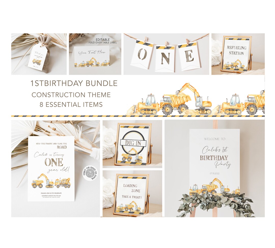 Construction Theme 1st Birthday Party Bundle Digger Party - Etsy