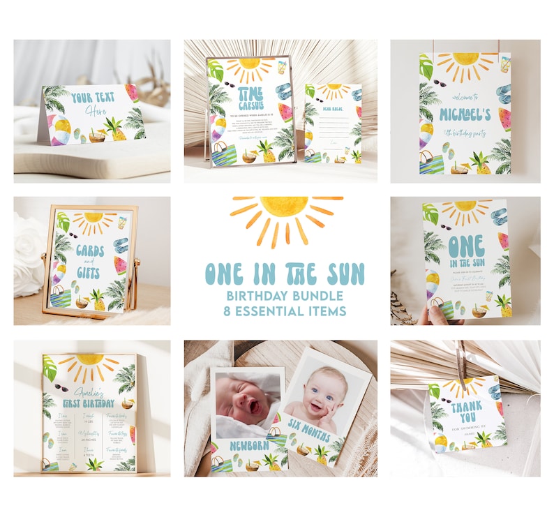 One in the Sun Birthday Bundle: Beach Pool Party Decor (digital ...