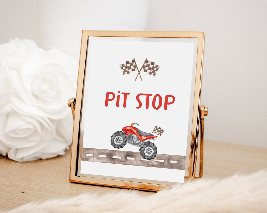 Pit Stop Sign, Red Quad Bike Birthday Sign, ATV 4 Wheeler Bike Party ...