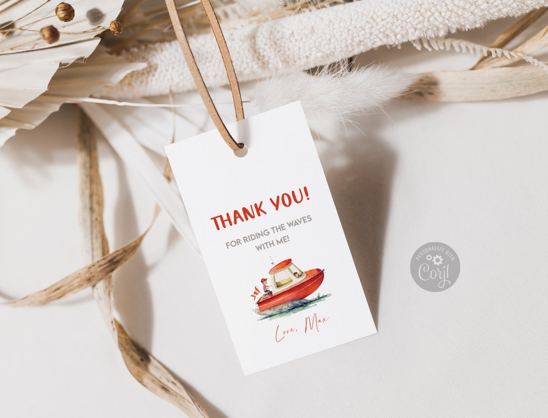 Editable Speedboat Thank You Tag, Red Motorboat Birthday Party Favor ...