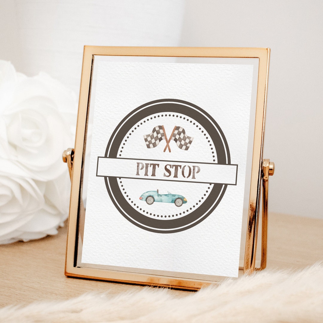 Ready to Print Pit Stop Sign | Blue Race Car Birthday Party Decorations ...