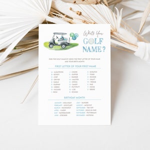 What's Your Golf Name Game Template, Mini Golf Birthday Party Game Card ...