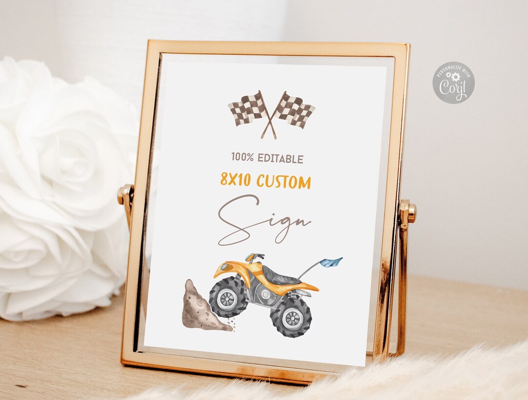 ATV Birthday Table Sign: Orange Quad Bike, Custom Printable (digital ...
