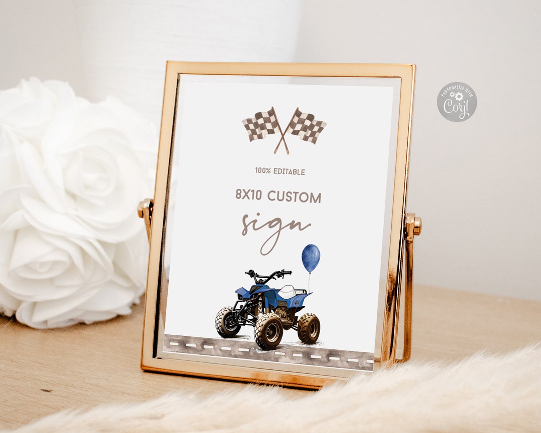 Blue ATV Birthday Table Sign: Editable Quad Bike Decor (digital ...