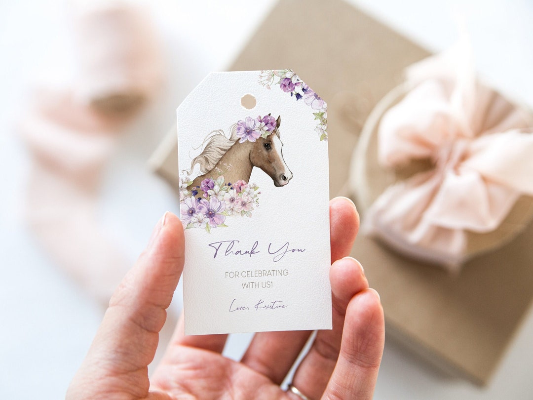 Editable Horse Thank You Tags, Floral Equestrian Girl Party Favor Tag ...