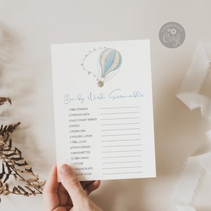 Hot Air Balloon Baby Shower Games Bundle, Blue Air Balloon Baby ...
