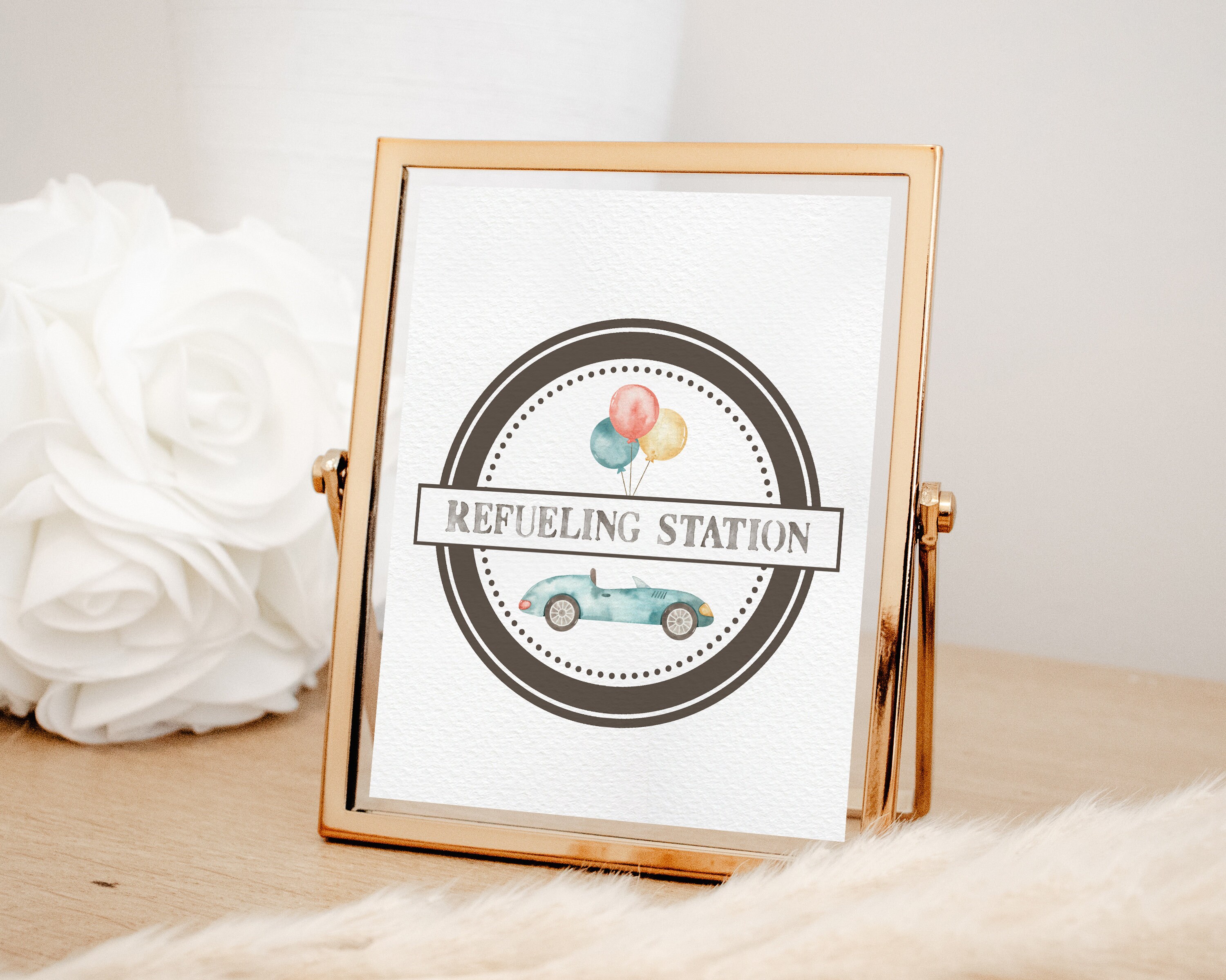Printable Race Car With Balloons Refueling Station Sign Blue - Etsy
