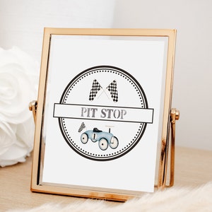 Printable Race Car Pit Stop Sign Blue Retro Race Car Ride on Food ...
