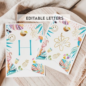 Tropical Birthday Banner: Editable Groovy Summer Theme (digital ...