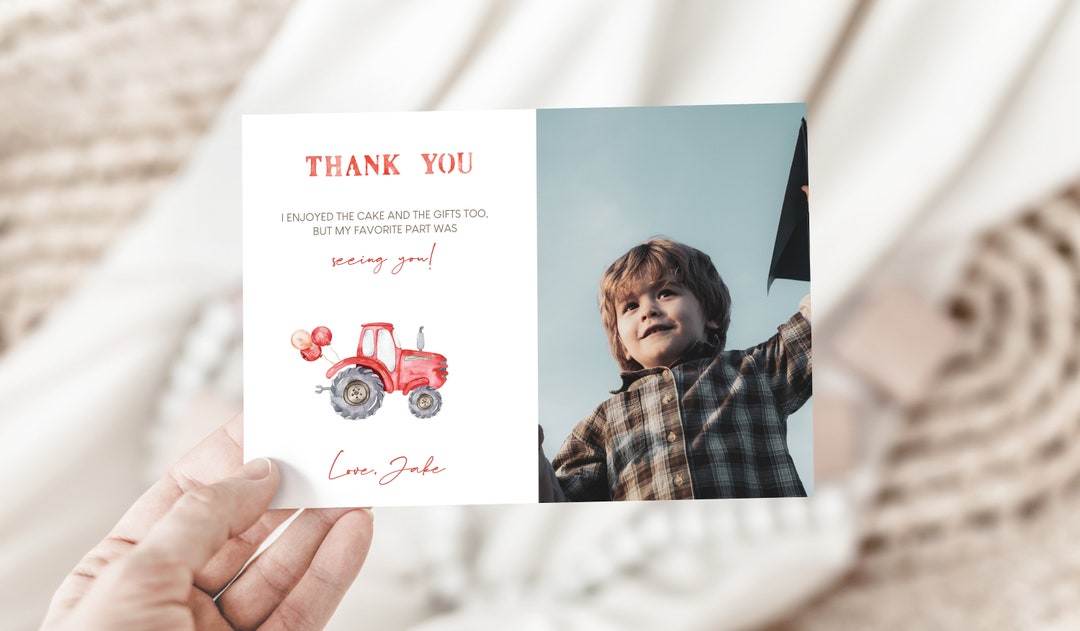 Red Tractor Thank You Card With Photo, Editable on the Farm Theme Thank ...