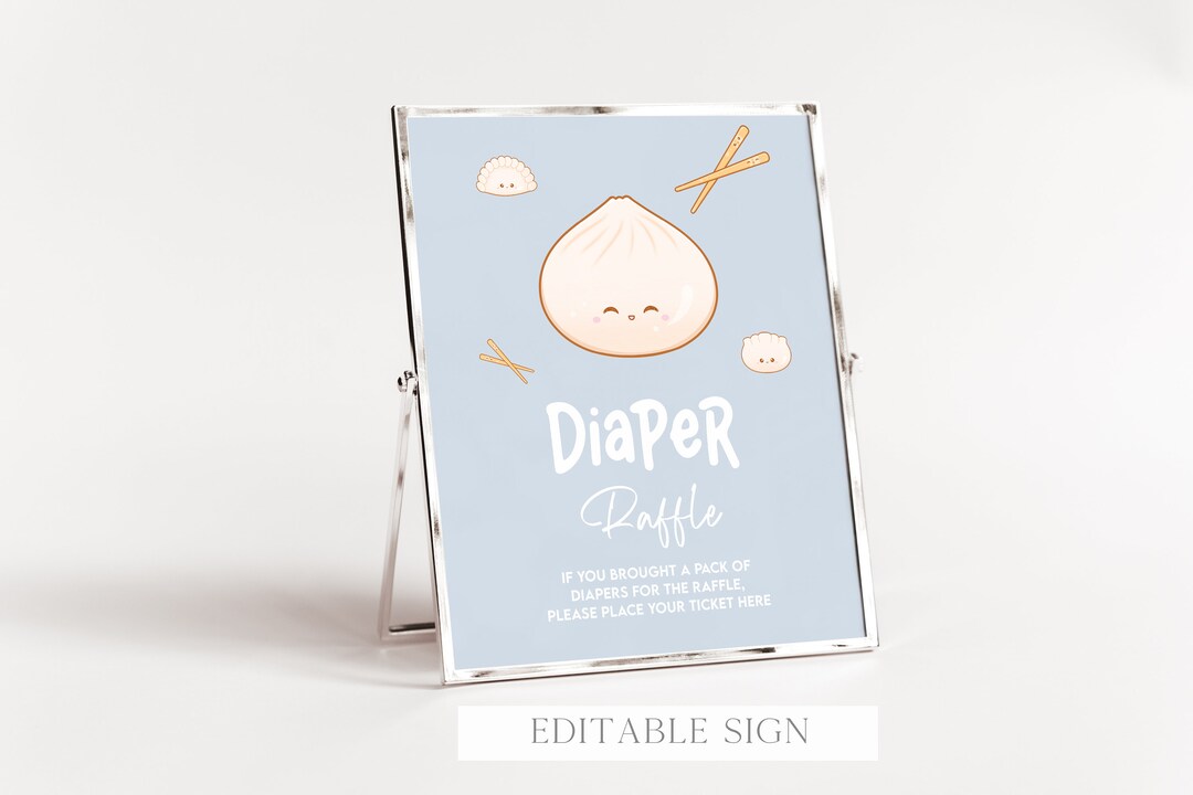 Diaper Raffle Sign Little Dumpling Baby Shower Theme, Editable Diaper ...