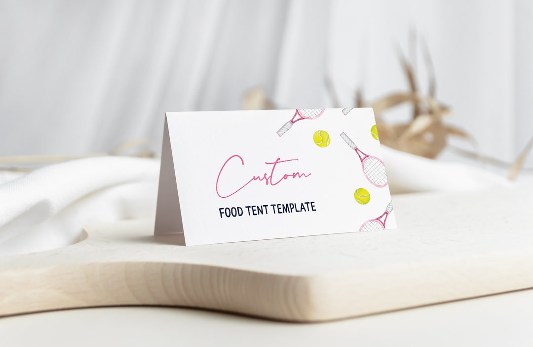 Editable Tennis Themed Birthday Food Tent Card, Printable Pink Folded ...