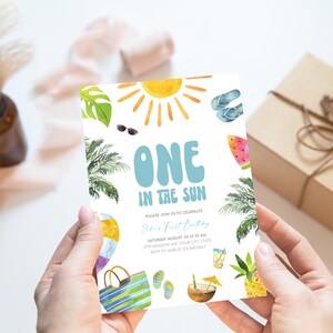 ONE in the Sun Birthday Milestone Sign, Editable Summer Beach Theme ...
