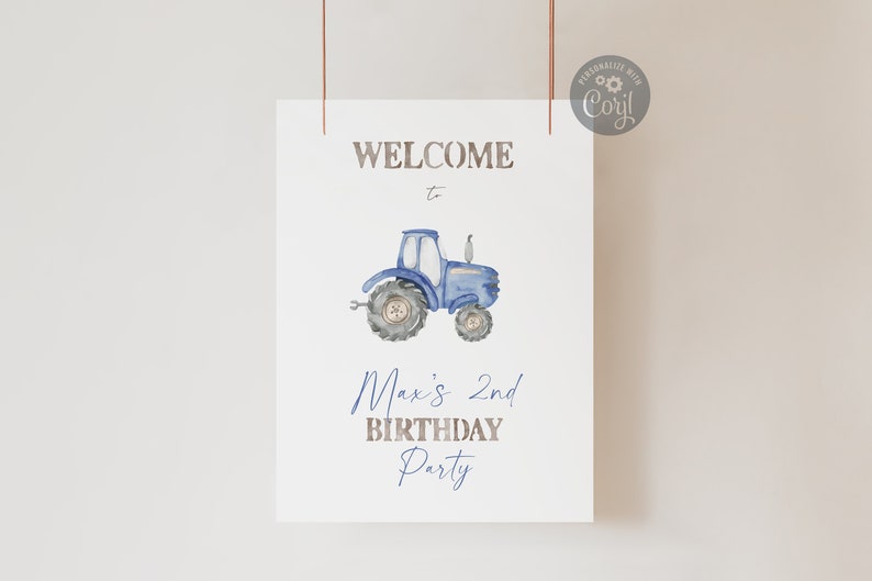 Blue Tractor Birthday Welcome Sign Editable Farm Truck 2nd - Etsy