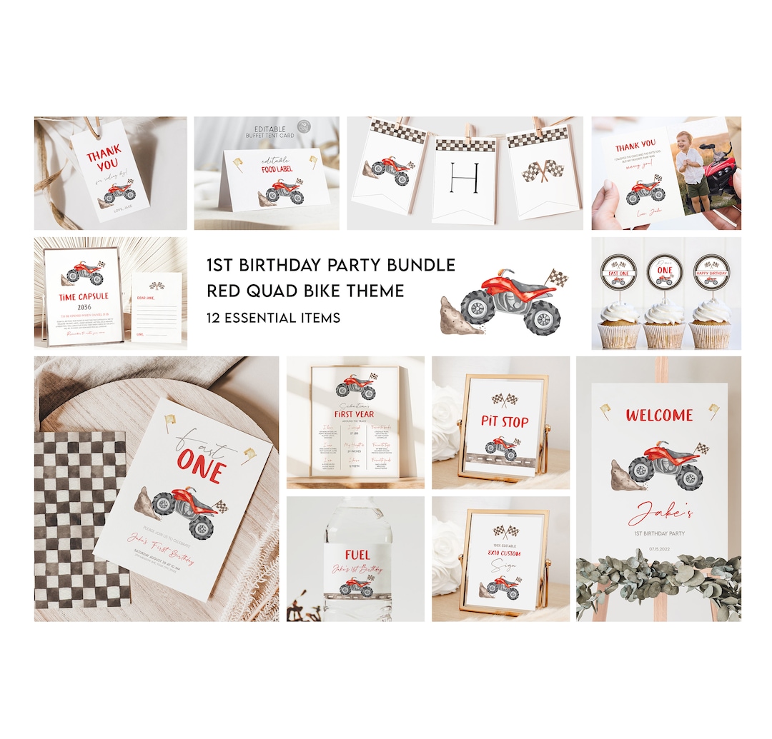 Red Quad Bike 1st Birthday Party Bundle (digital Download) - Etsy