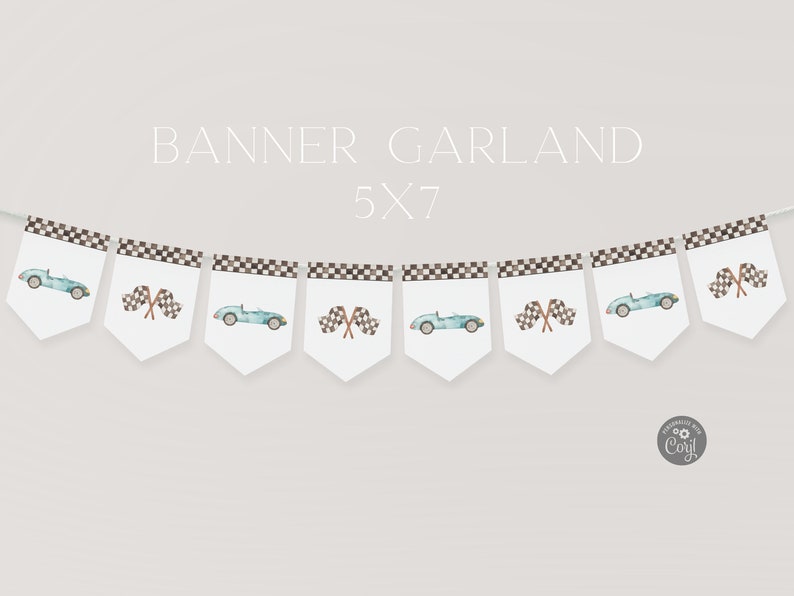 Vintage Race Car Baby Shower Banner: Editable Birthday Garland (digital ...