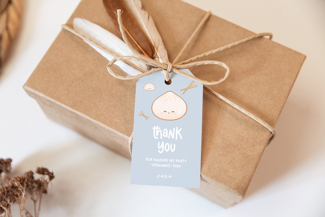 Dumpling Birthday Thank You Tags: Editable Dim Sum Party Favor (instant ...