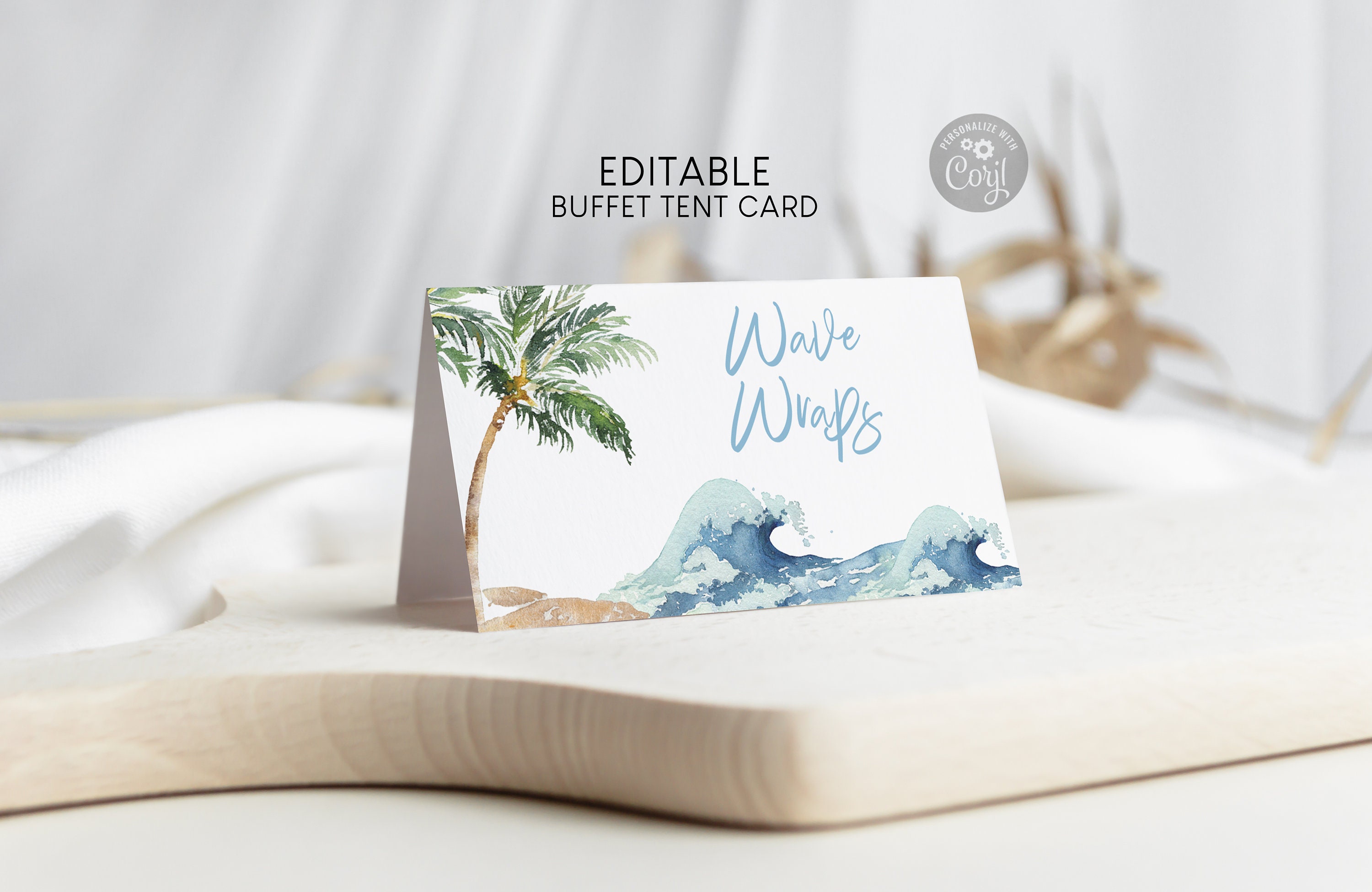 Editable Surf Birthday Food Tents: Blue Green Surfboard Party (INSTANT ...