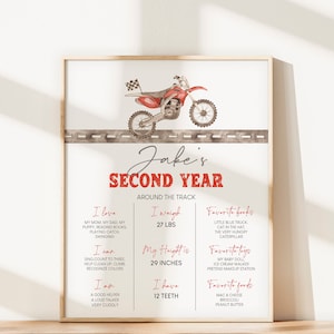 Editable Red Dirt Bike Birthday Milestone Sign, Any Age Birthday Stats ...