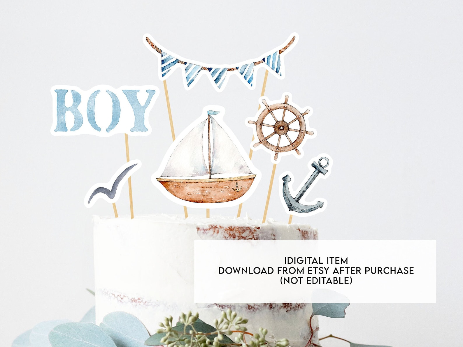 Rustic Sailboat Cake Topper: Nautical Baby Shower Decor (instant ...