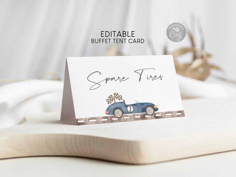 Navy Blue Race Car Folded Place Card Editable Any Age Race - Etsy