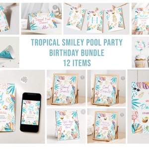Printable Tropical Pool Party Bundle, Editable Birthday Package Any Age ...
