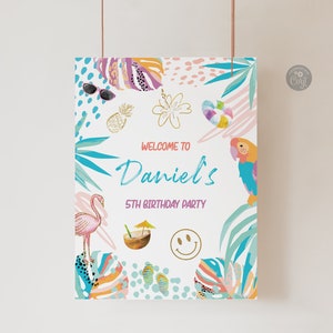 Printable Tropical Pool Party Bundle, Editable Birthday Package Any Age ...