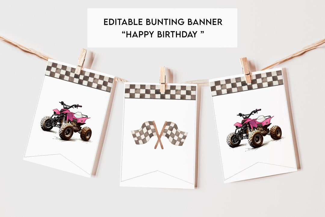Pink ATV Birthday Banner: Editable Printable File (digital Download) - Etsy