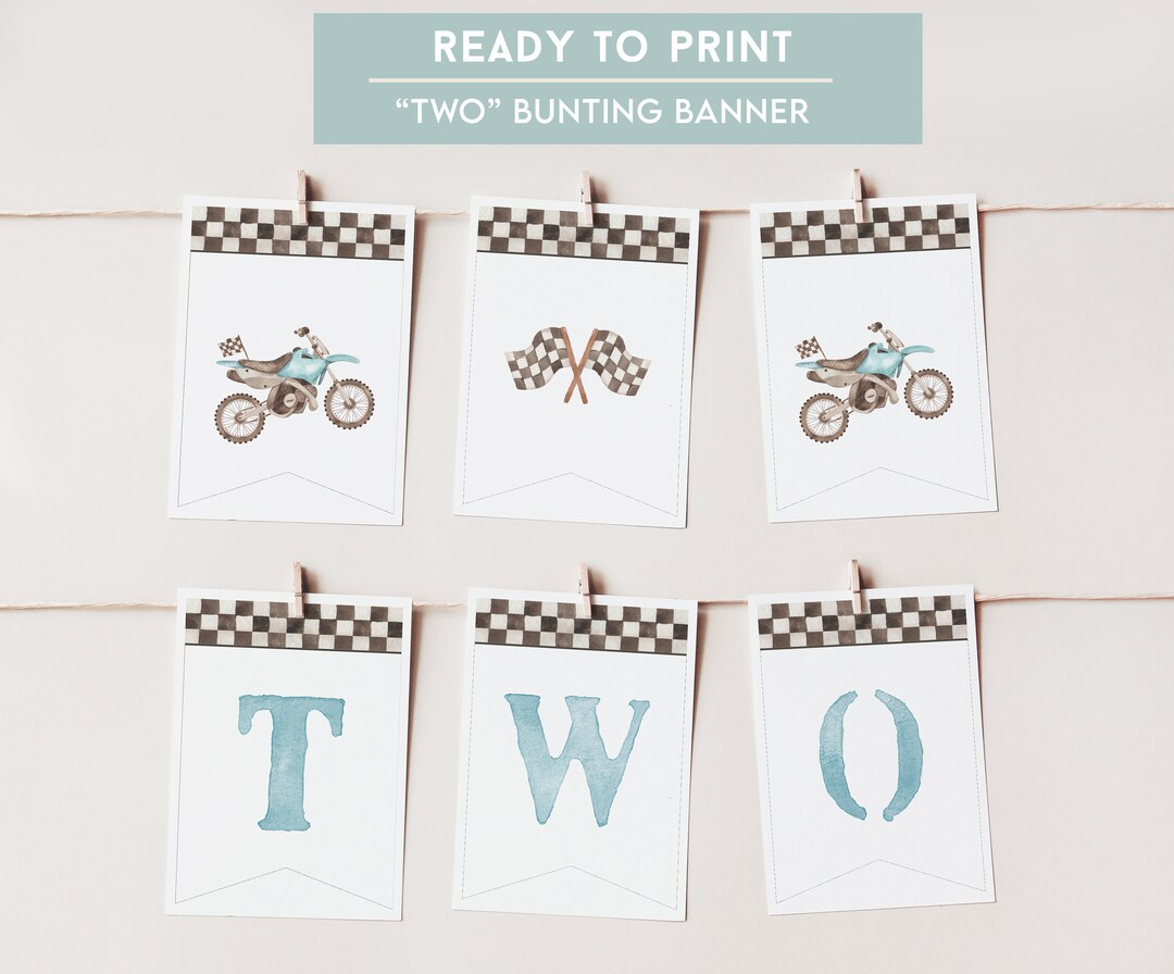 Printable Dirt Bike two Birthday Bunting Banner, Second Birthday Banner ...