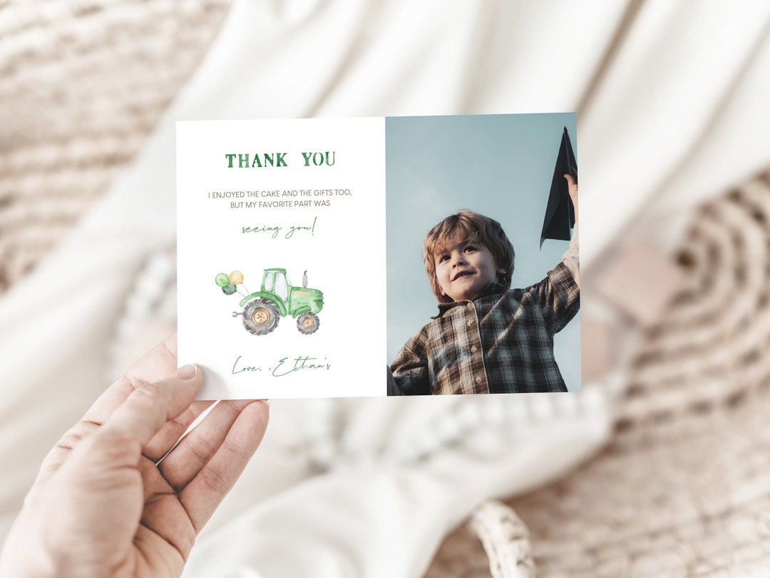 Green Tractor Thank You Card With Photo: Farm Theme (digital Download ...