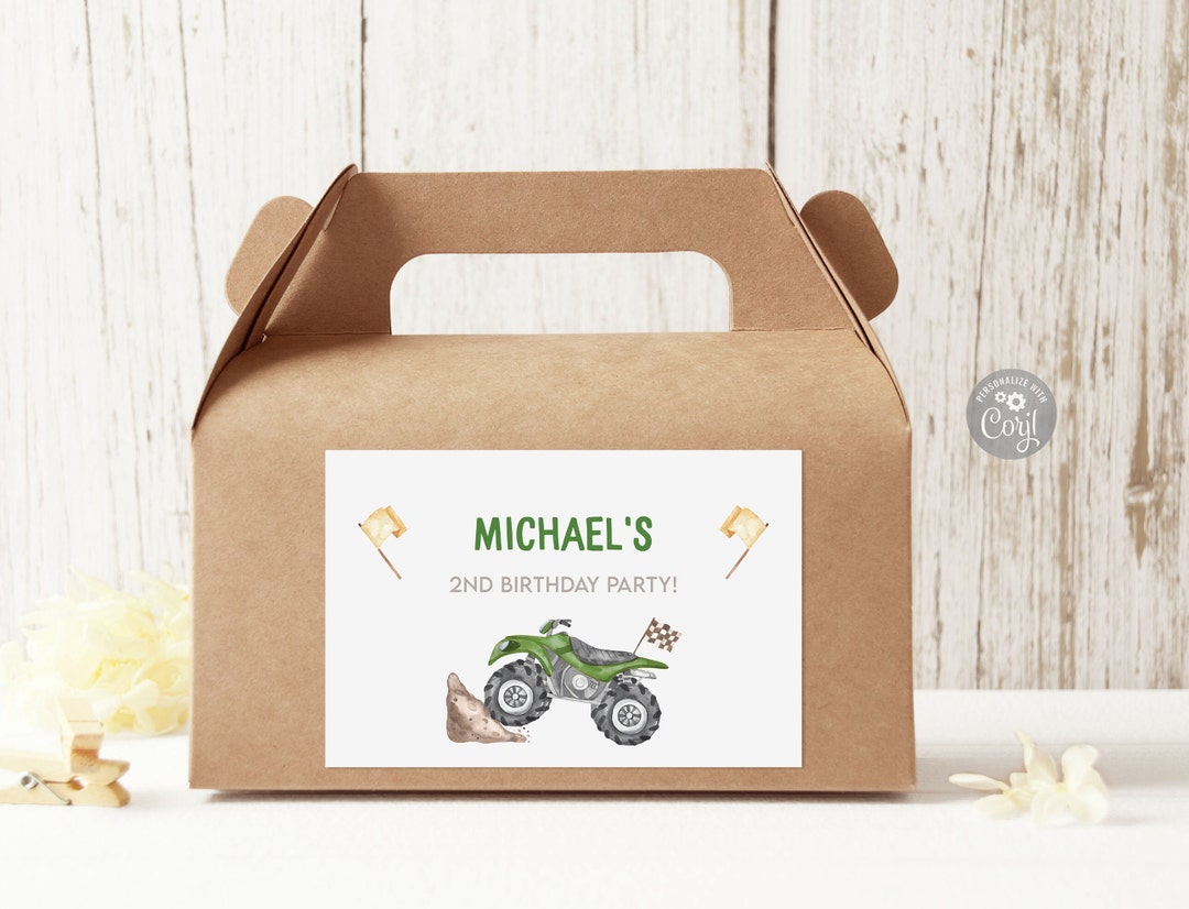 Green Four Wheeler Bike Gable Box Label, Editable ATV Bike Gift Box ...