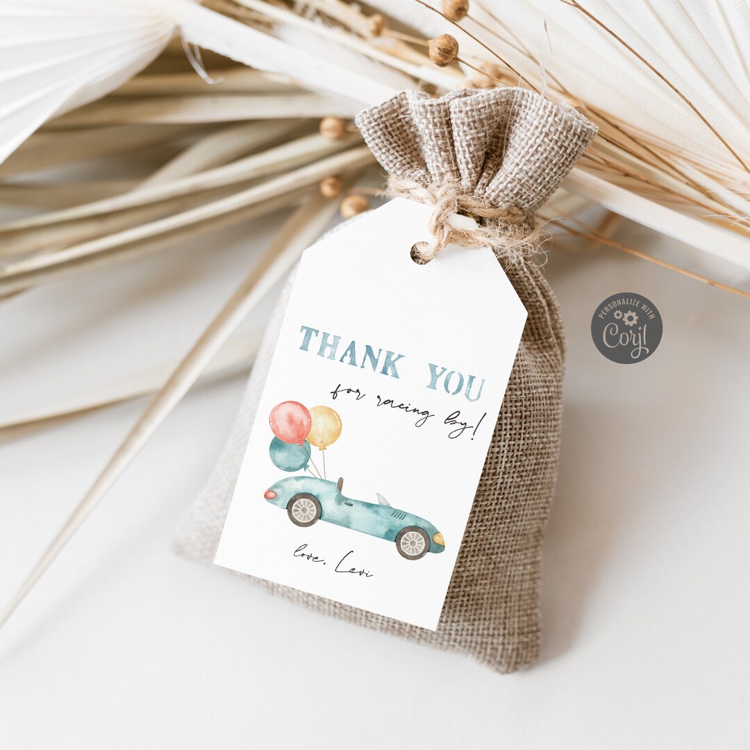 Custom Race Car Birthday Thank You Tag: Checkered Flag (printable ...