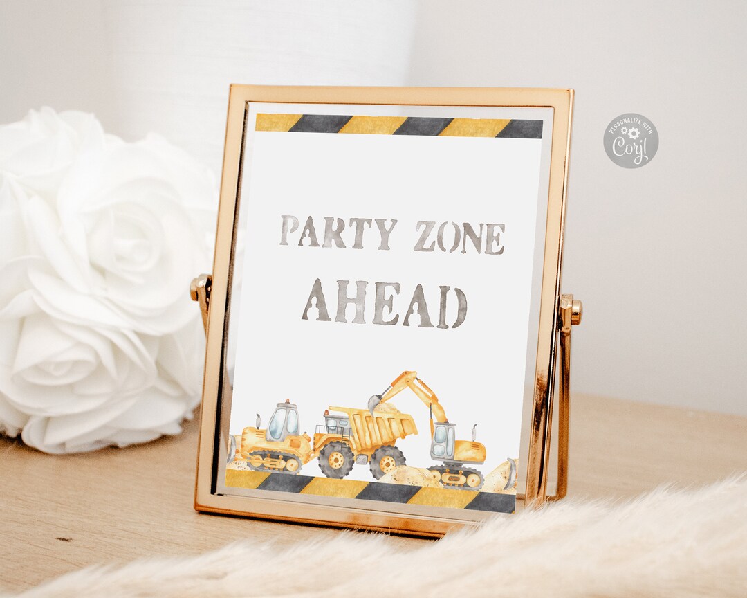 Construction Birthday Party Sign: "party Zone Ahead" (PDF & JPEG) - Etsy