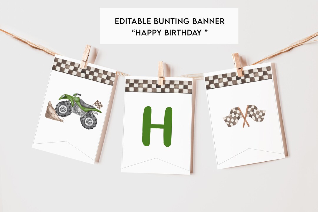ATV Birthday Banner: Green 4-wheeler Party Decor (digital Download) - Etsy