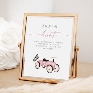 Editable Race Car Party Sign Pack, Pink Race Car Ride on Diaper Raffle ...